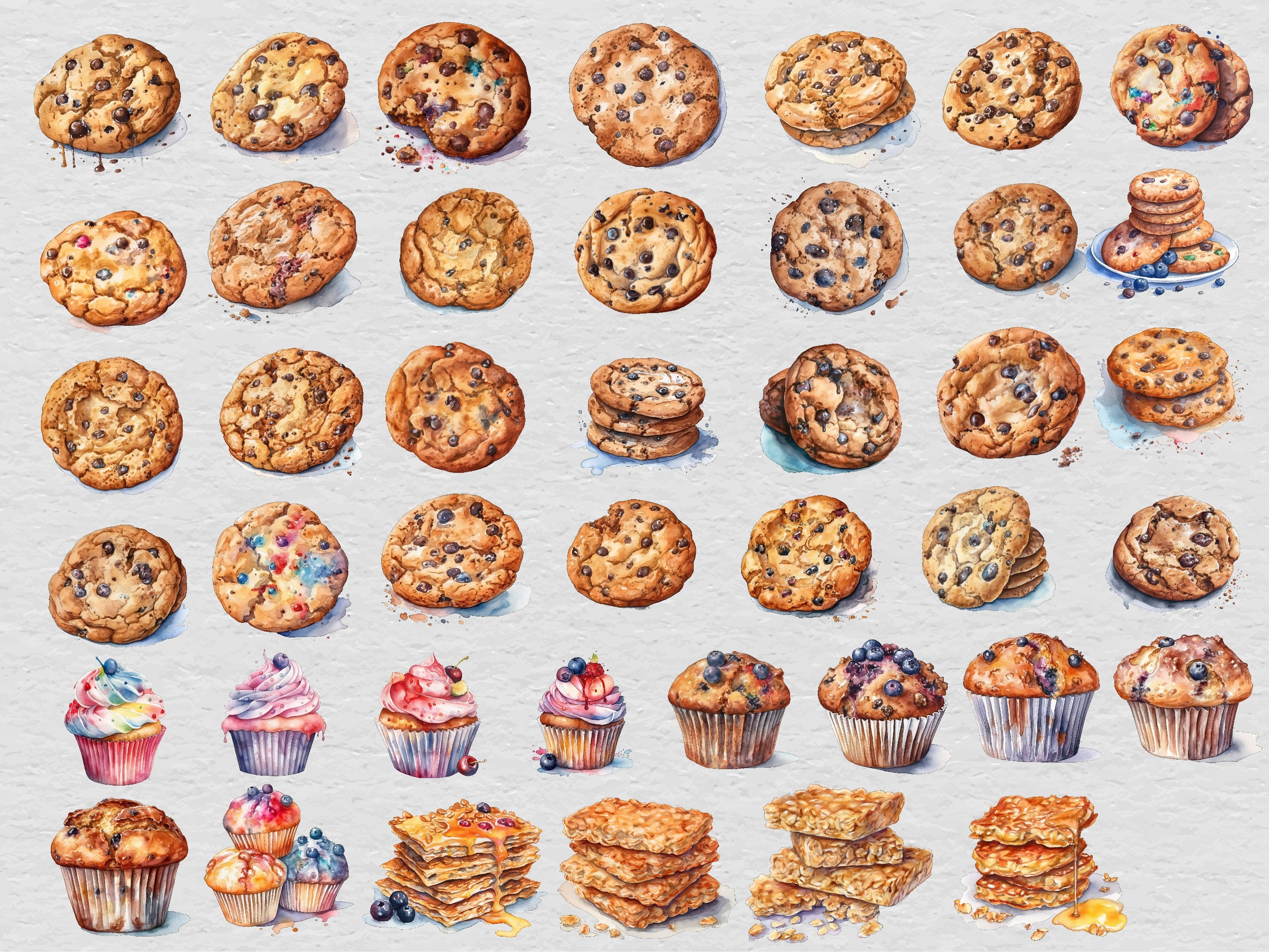 Sweet Treats Watercolour Mega Clip Art Set 215 Designs Transparent PNG ...