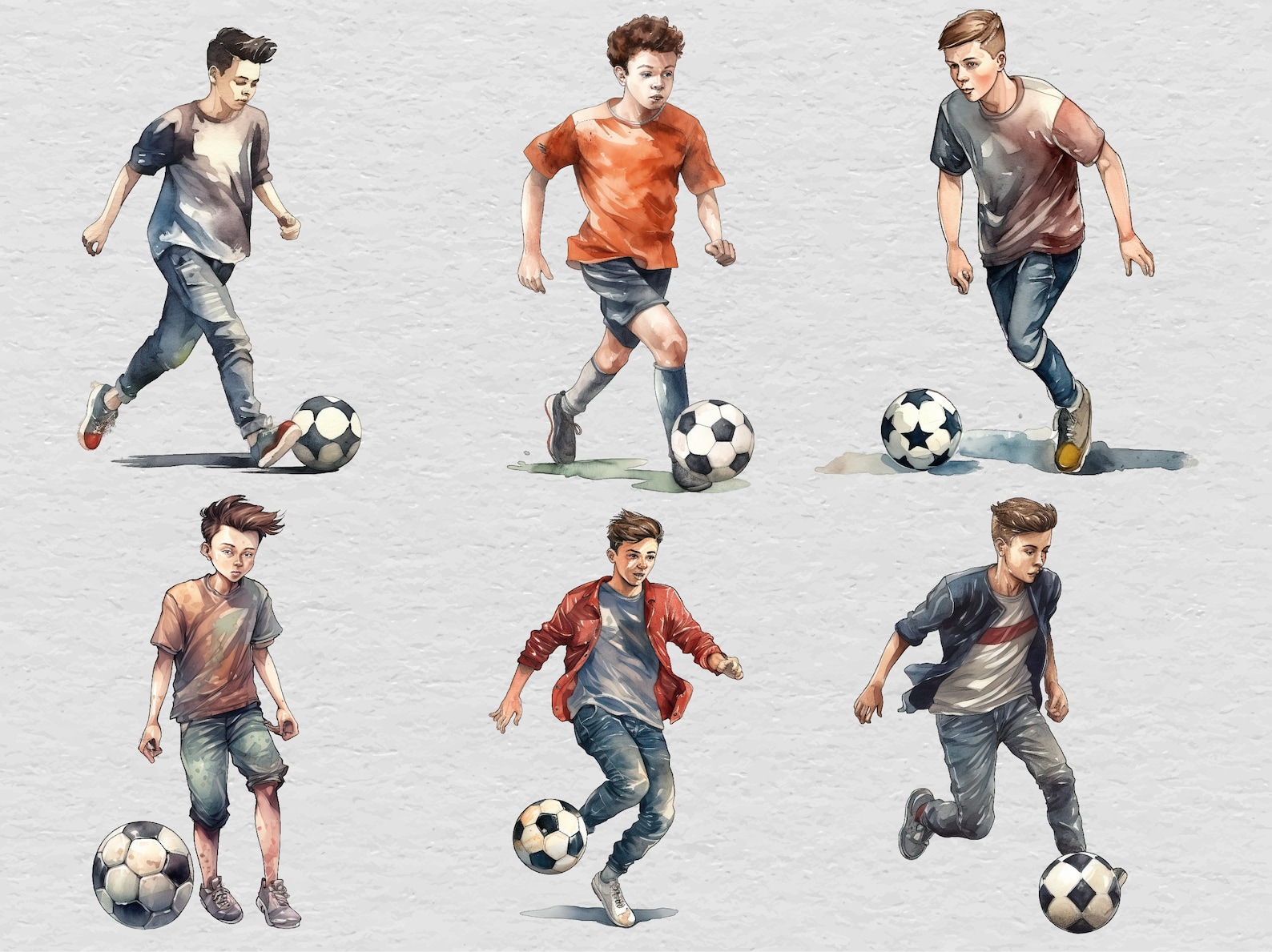 Male Footballers Watercolour Clip Art Set- 16 Designs - Transparent PNG ...