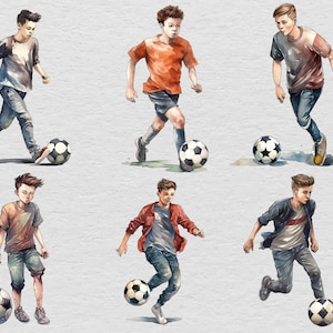 Male Footballers Watercolour Clip Art Set- 16 Designs - Transparent PNG ...