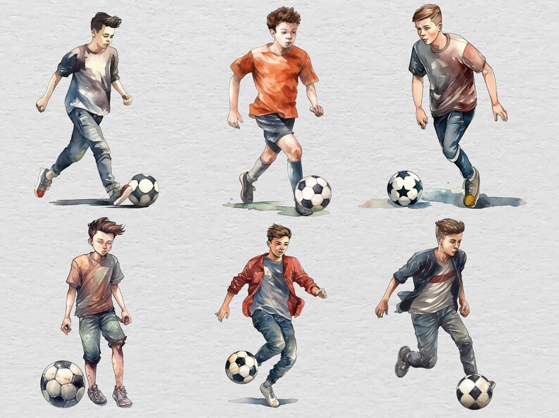 Male Footballers Watercolour Clip Art Set 16 Designs Transparent PNG ...