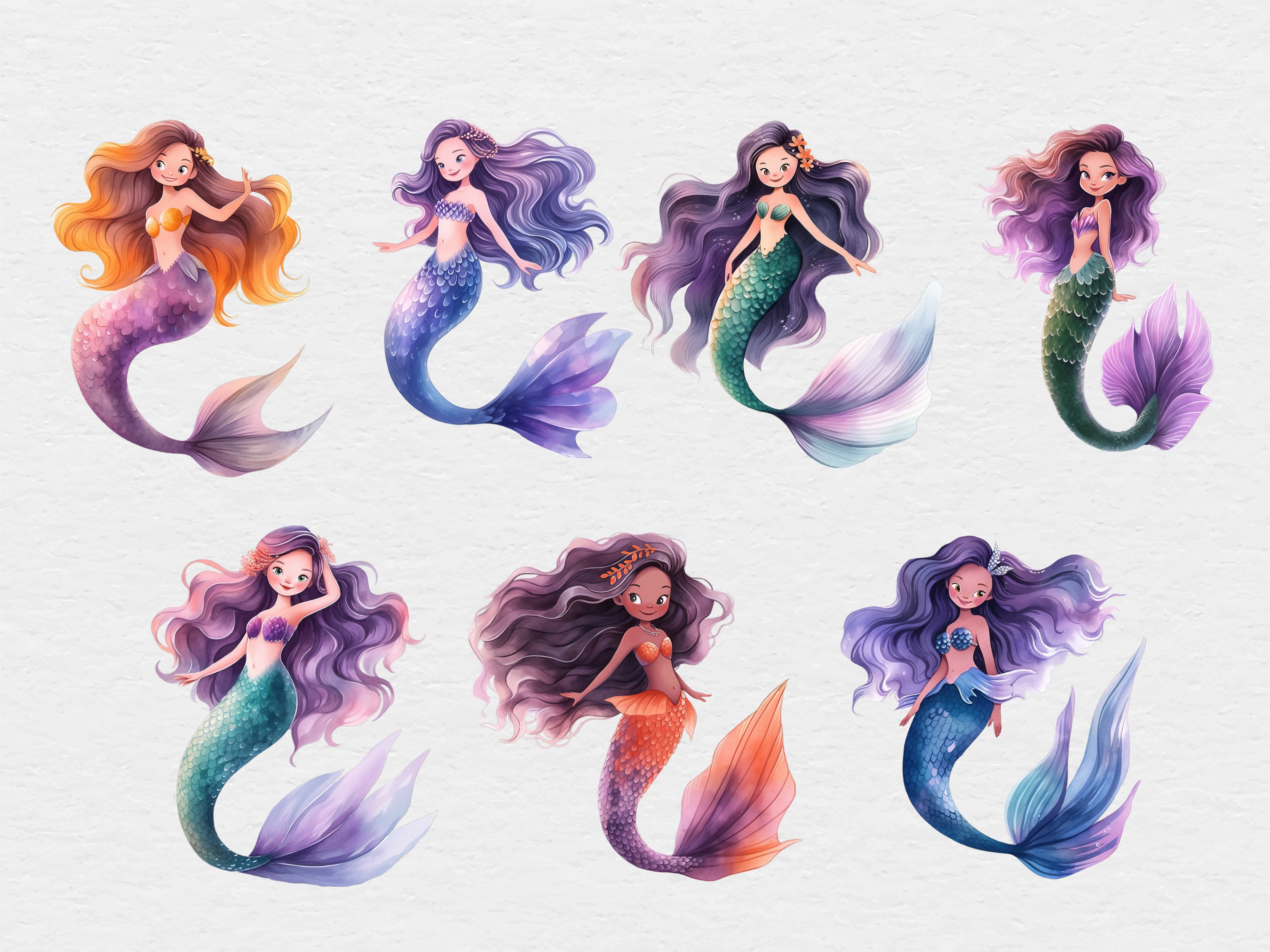 Mermaid Watercolour Clip Art - 21 Designs - Transparent PNG ...