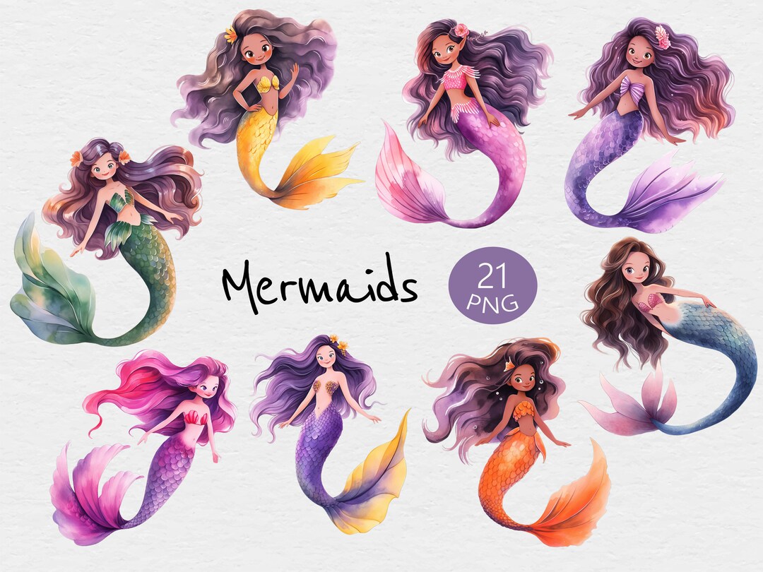 Mermaid Watercolour Clip Art - 21 Designs - Transparent PNG ...