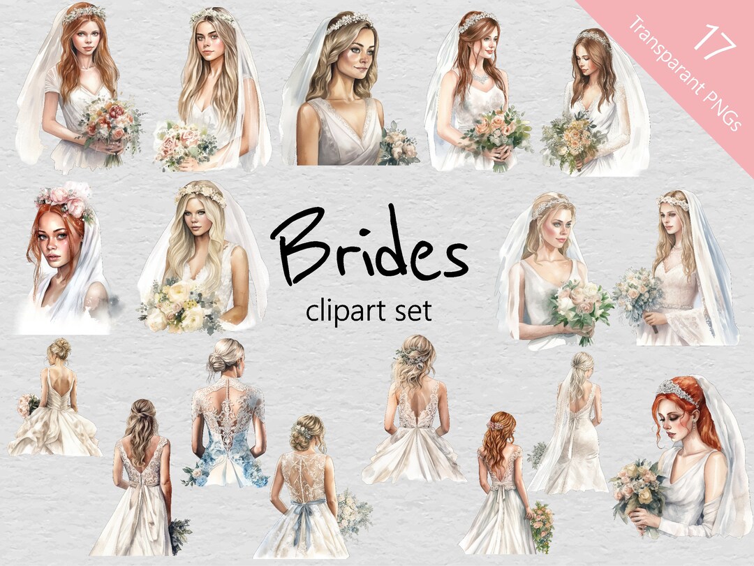 Brides Clipart Set Wedding Set of 17 Designs Transparent Pngs Instant ...