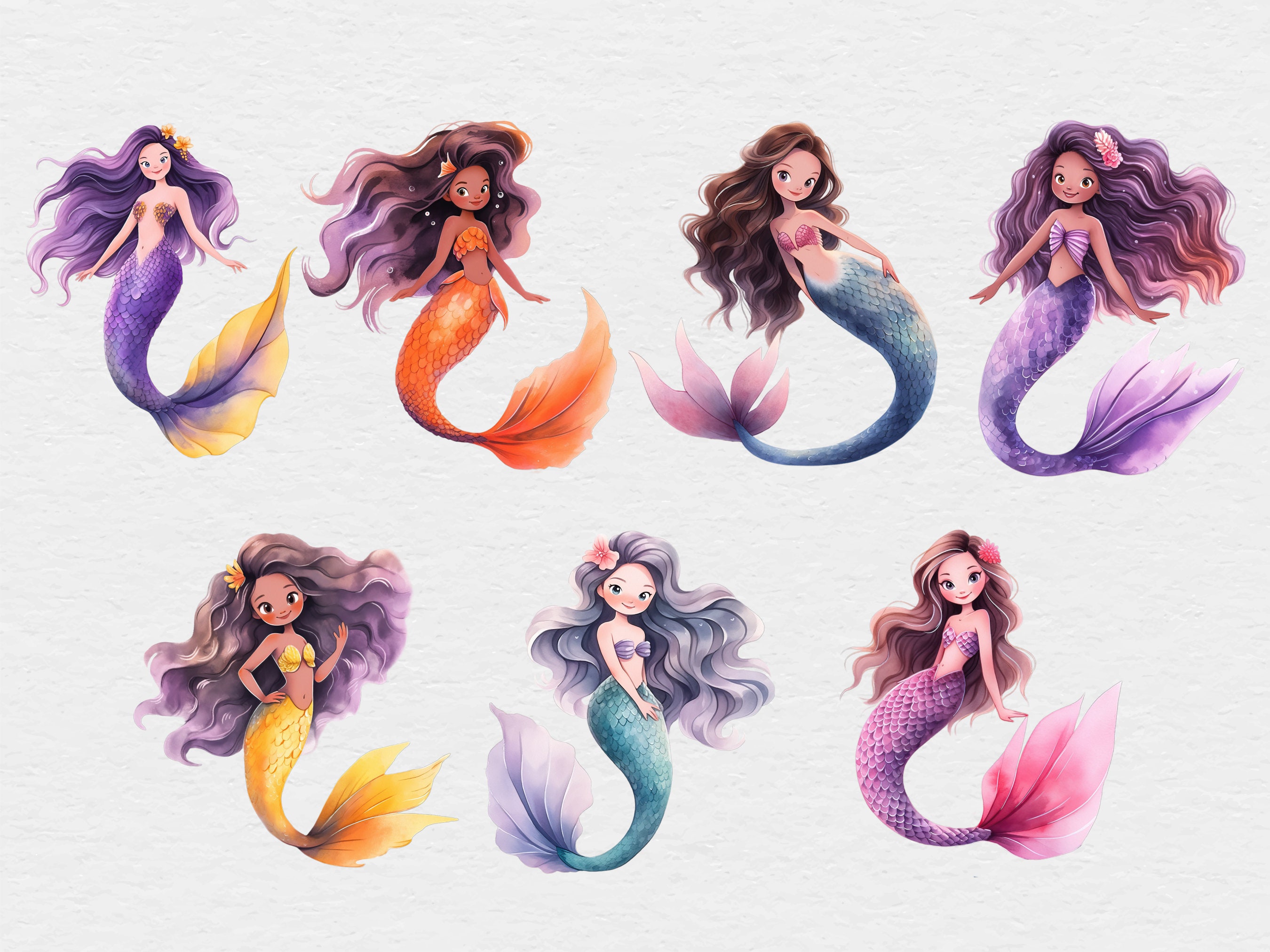 Mermaid Watercolour Clip Art - 21 Designs - Transparent PNG ...