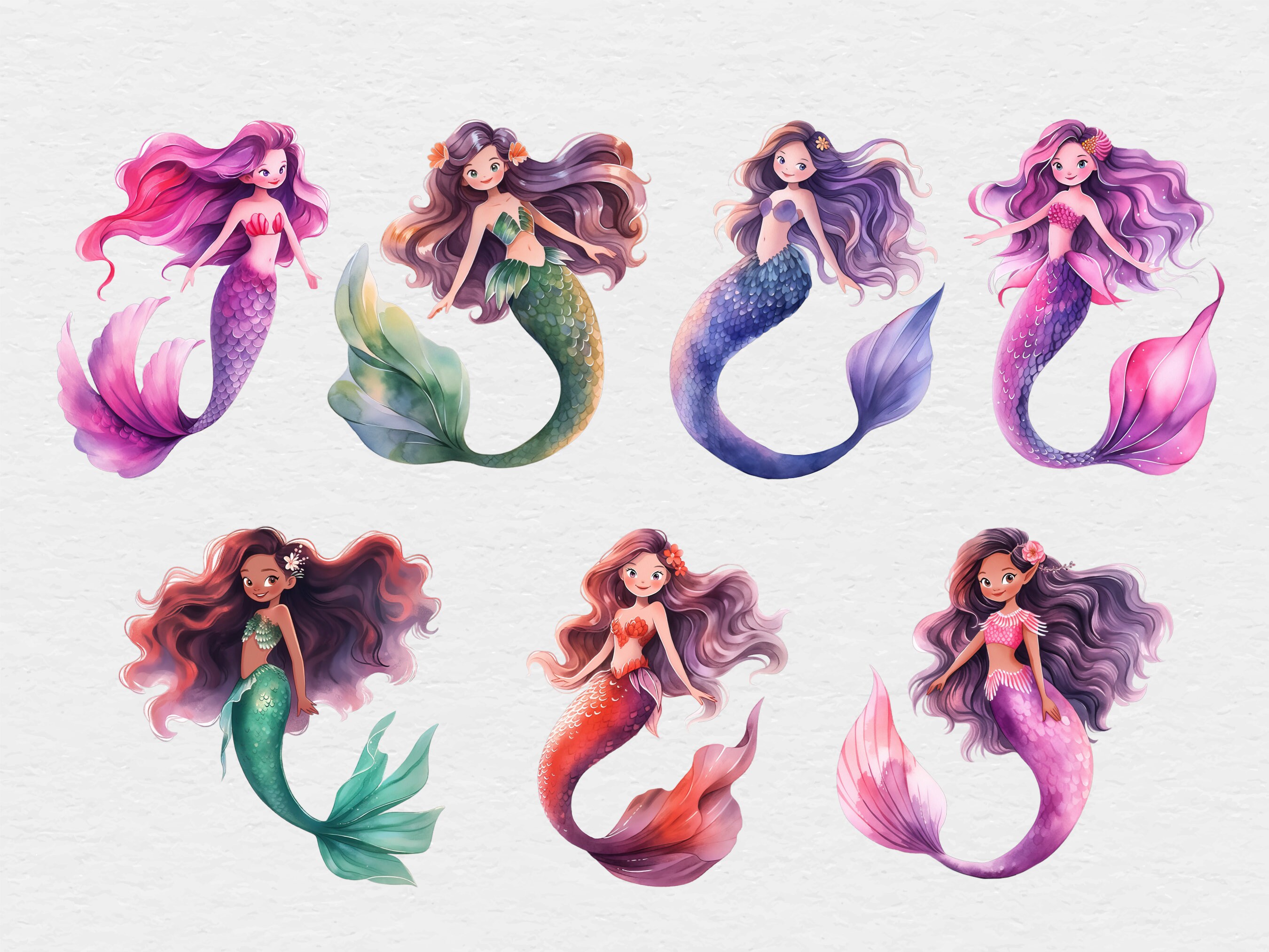 Mermaid Watercolour Clip Art - 21 Designs - Transparent PNG ...