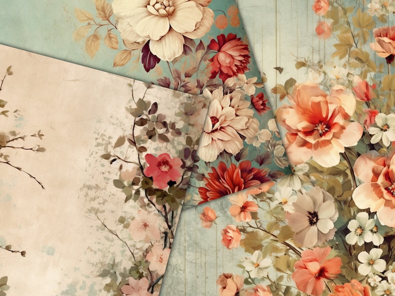 Vintage Floral Digital Papers Set of 10 Designs Instant Download Shabby ...