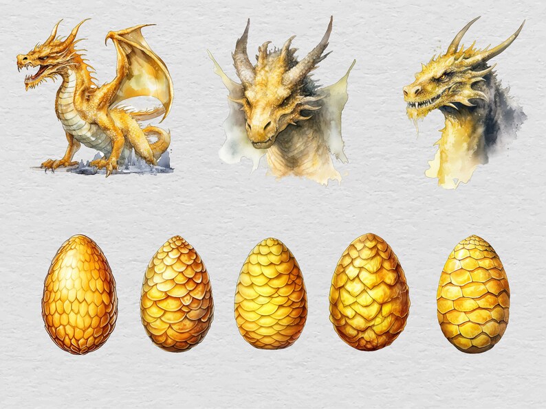 Yellow Dragons Watercolour Clip Art Set 32 Designs Transparent PNG ...