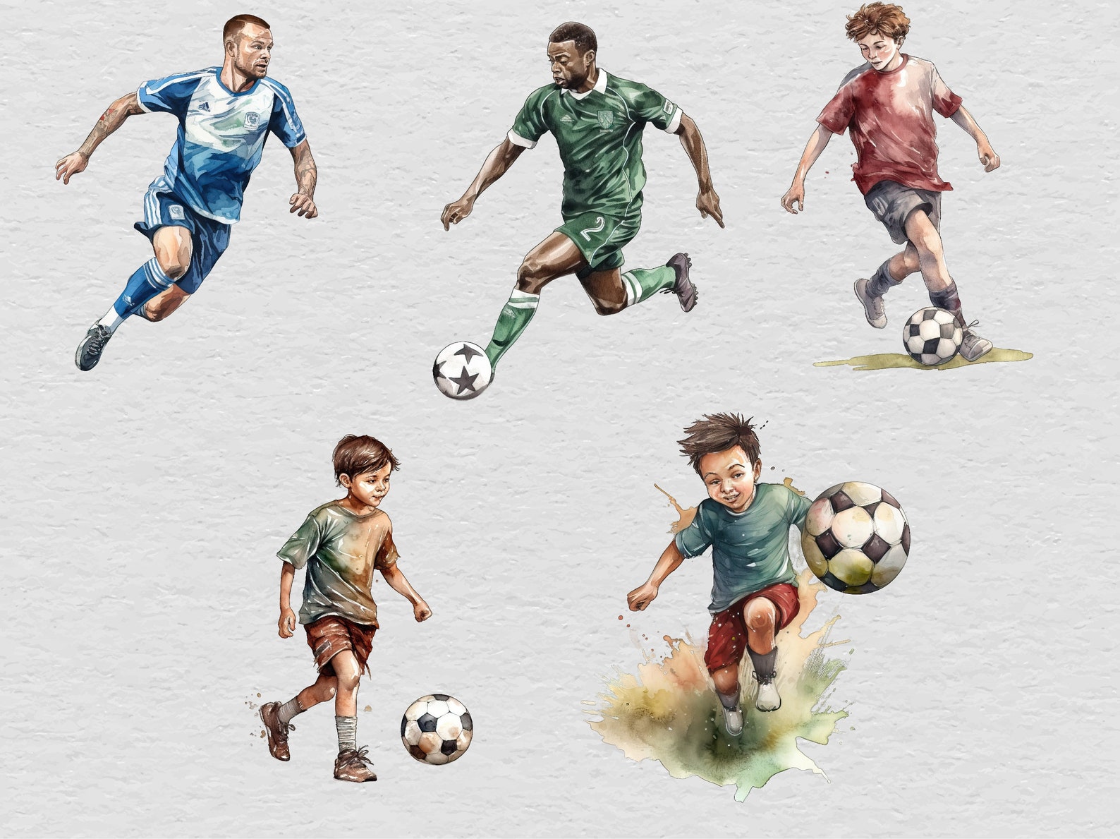 Male Footballers Watercolour Clip Art Set- 16 Designs - Transparent PNG ...