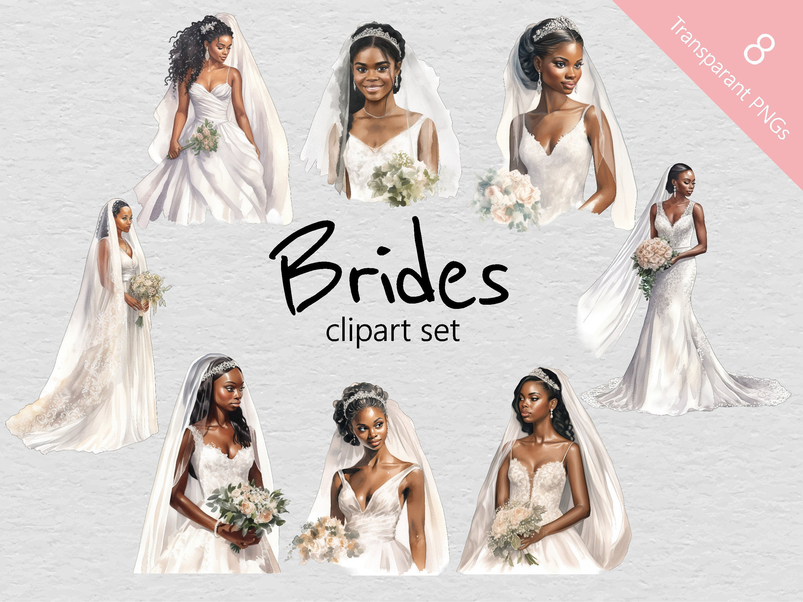 Brides Clipart Set Wedding Set of 8 Designs Transparent Pngs Instant ...