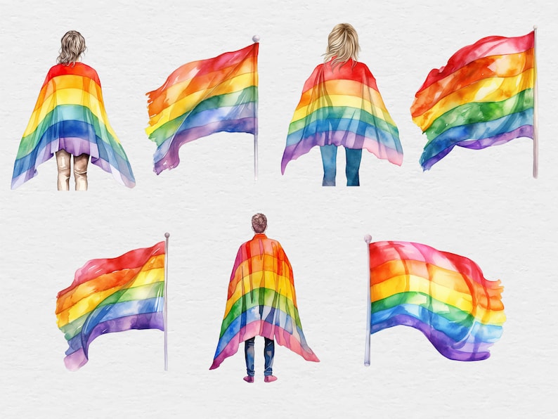 LGBTQ Pride Flag Clip Art 7 Designs Transparent PNG - Etsy