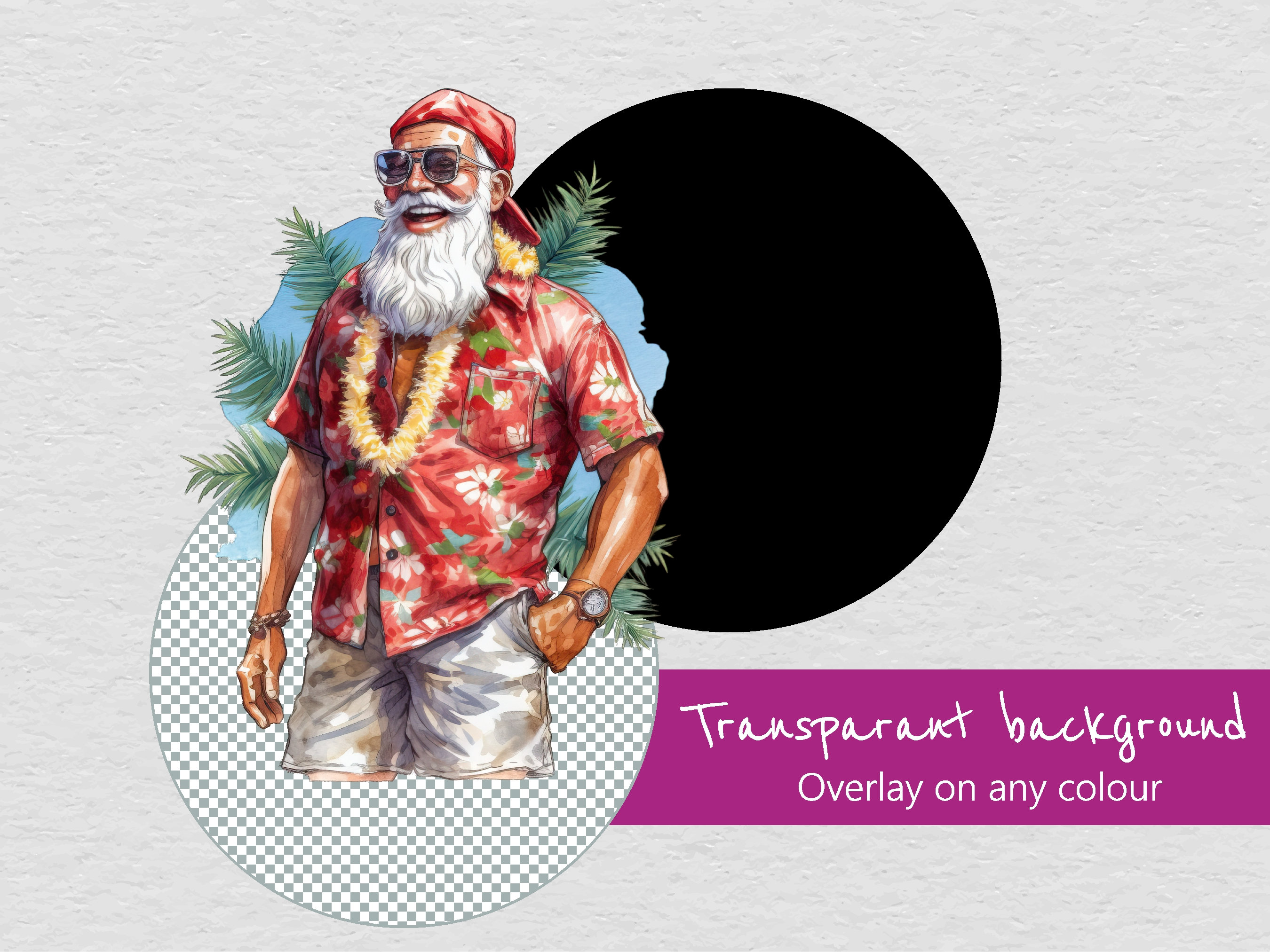 Santa on Vacation Watercolour Clip Art Set- 20 Designs - Transparent ...