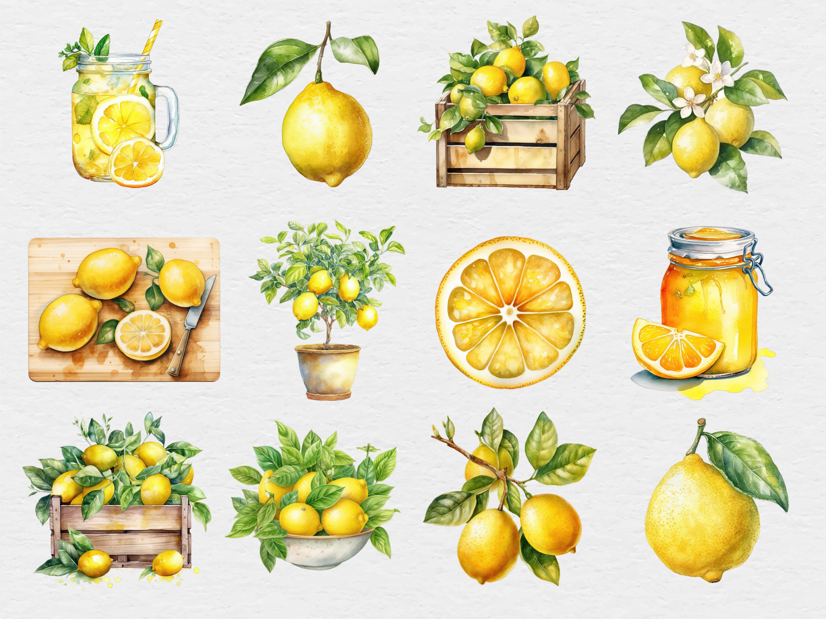 Lemon Watercolour Clip Art 24 Designs Transparent PNG Lemons, Lemonade ...