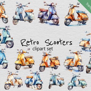 Retro Scooter Watercolour Clip Art Set- 15 Designs - Transparent PNG ...