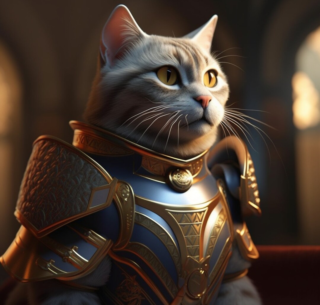Armored Feline Warrior: Premium 3D Digital Art Print of a Battle-ready ...