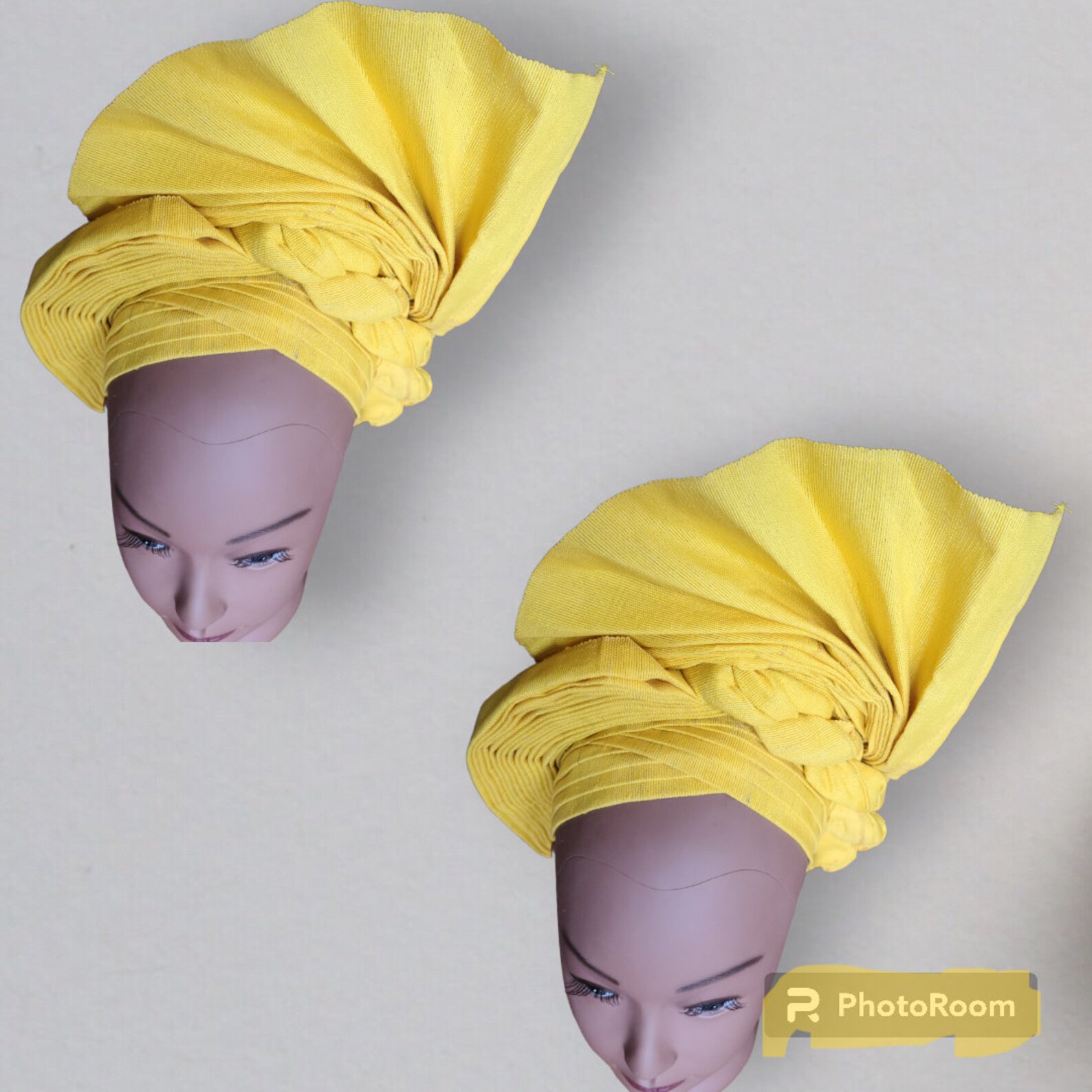 Autogele Aso Oke Fabric, Traditional Gele in Yellow Color, Ready and ...
