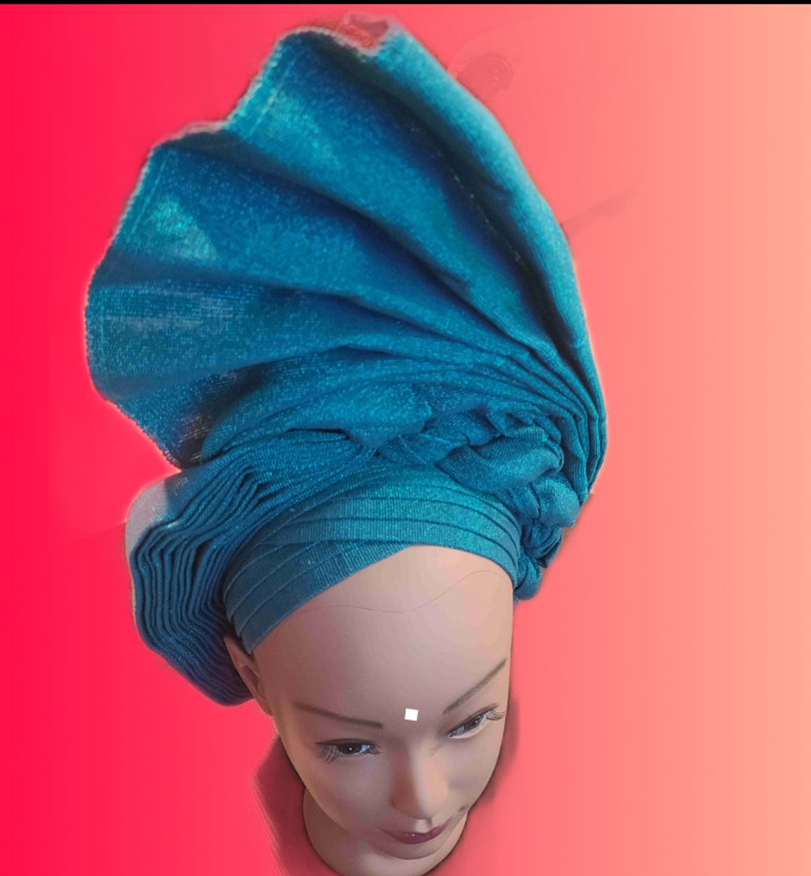 Autogele Aso Oke Fabric, Traditional Gele in Turquoise Blue Color ...