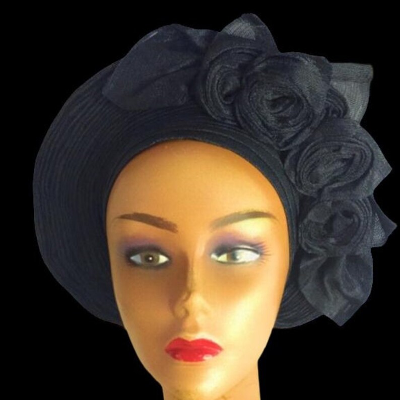 African Head Tie Aso Oke Autogele for Ladies in Black Color, Ready to ...