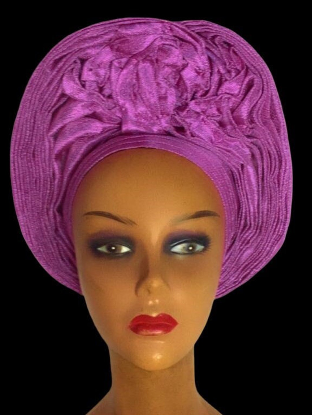 Lilac Color African Head Tie Aso Oke Autogele for Ladies, Ready to Wear ...