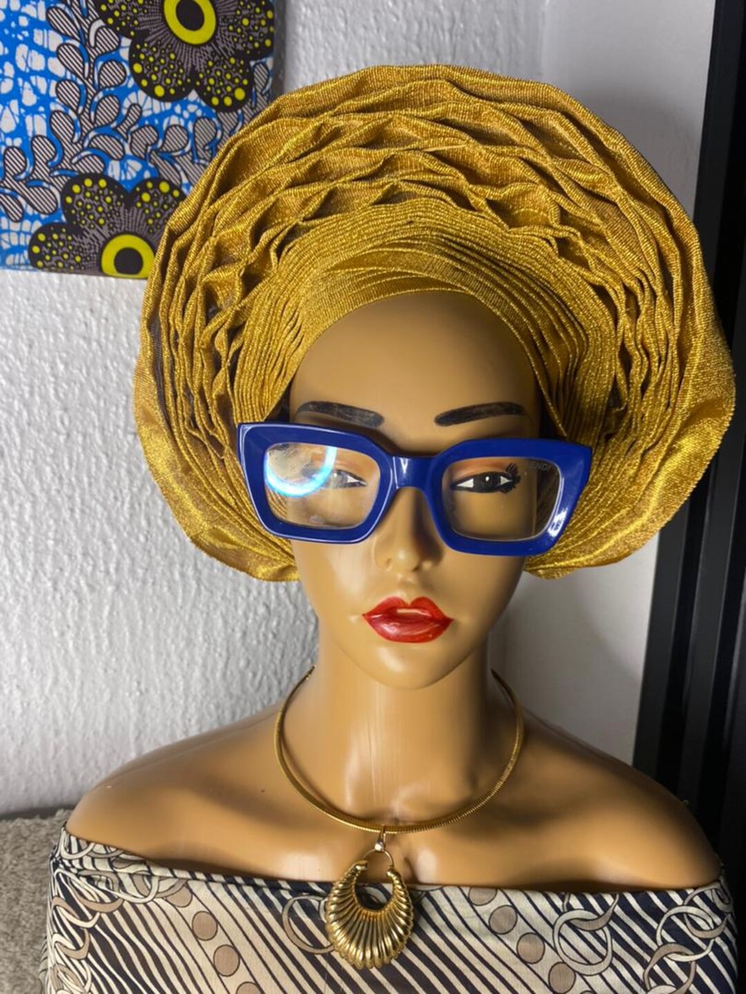 Gold Color Aso Oke Fabrics Autogele for Ladies, Ready to Wear, Good for ...