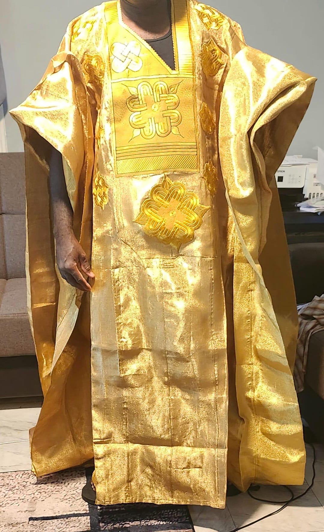 Aso-oke Fabric Agbada for Men With Hat in Gold Color, Traditional ...