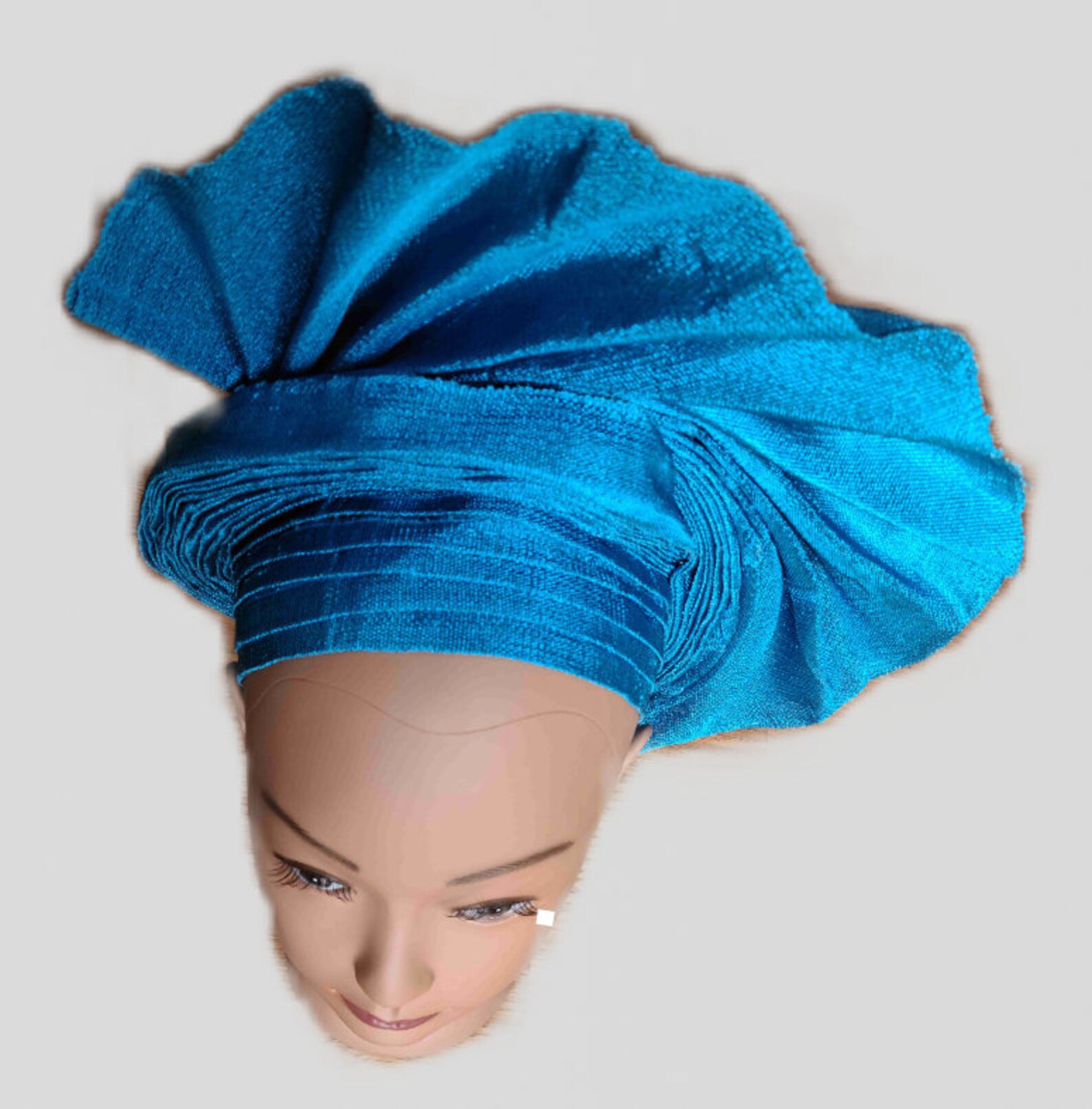 Autogele Aso Oke Fabric, Traditional Gele in Turquoise Blue Color ...