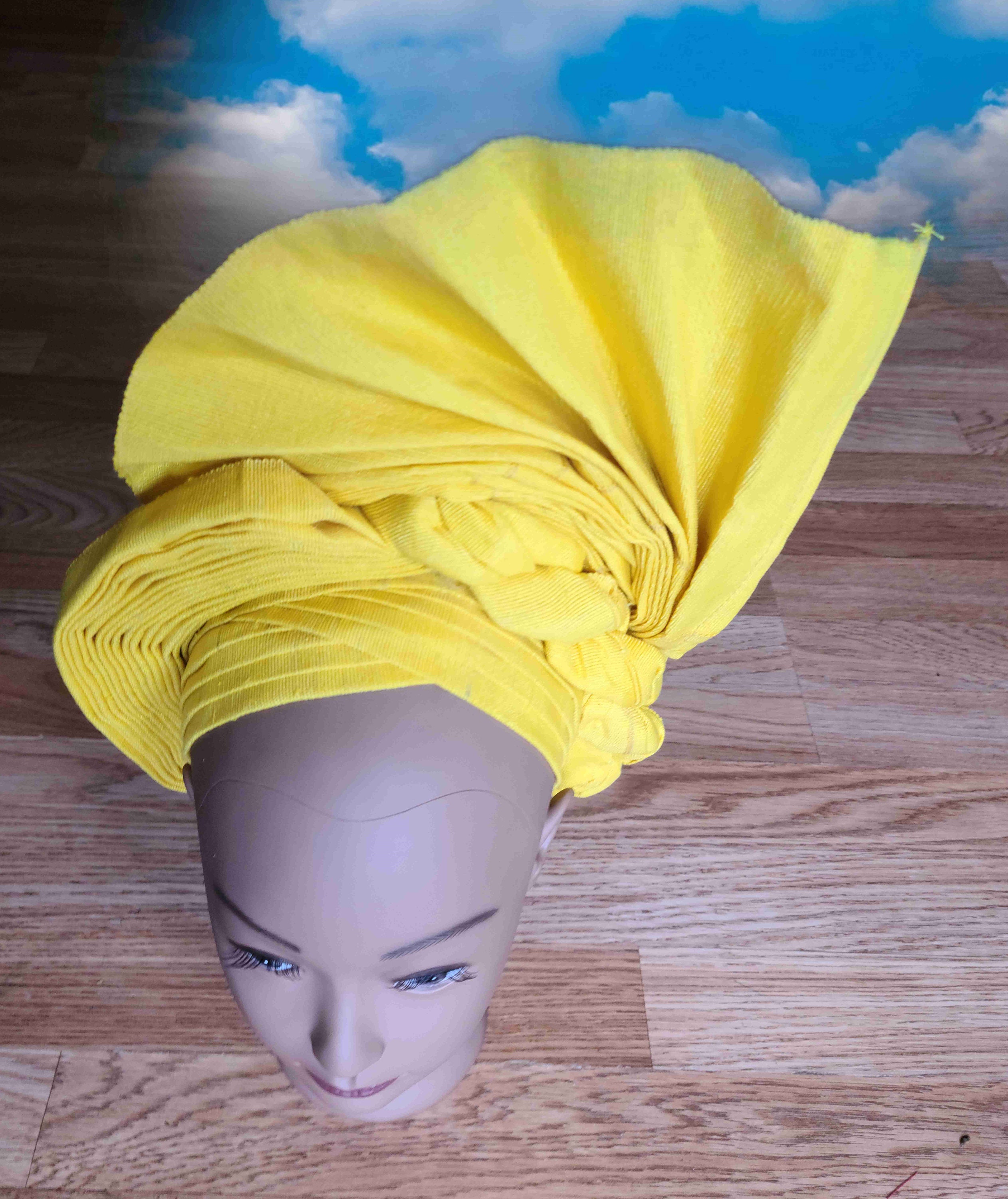 Autogele Aso Oke Fabric, Traditional Gele in Yellow Color, Ready and ...