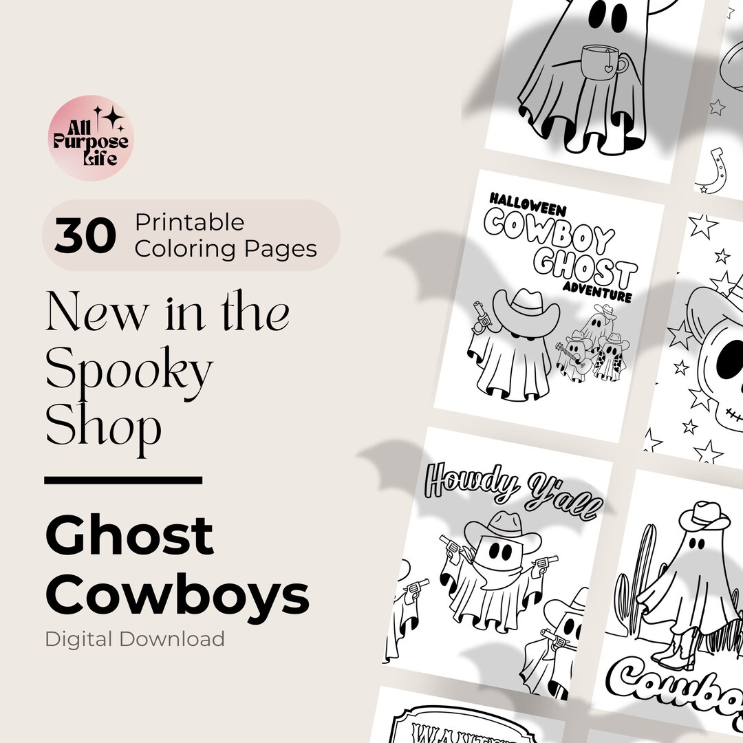 Halloween Cowboy Ghost Coloring Pages: 30 Digital Download - Etsy