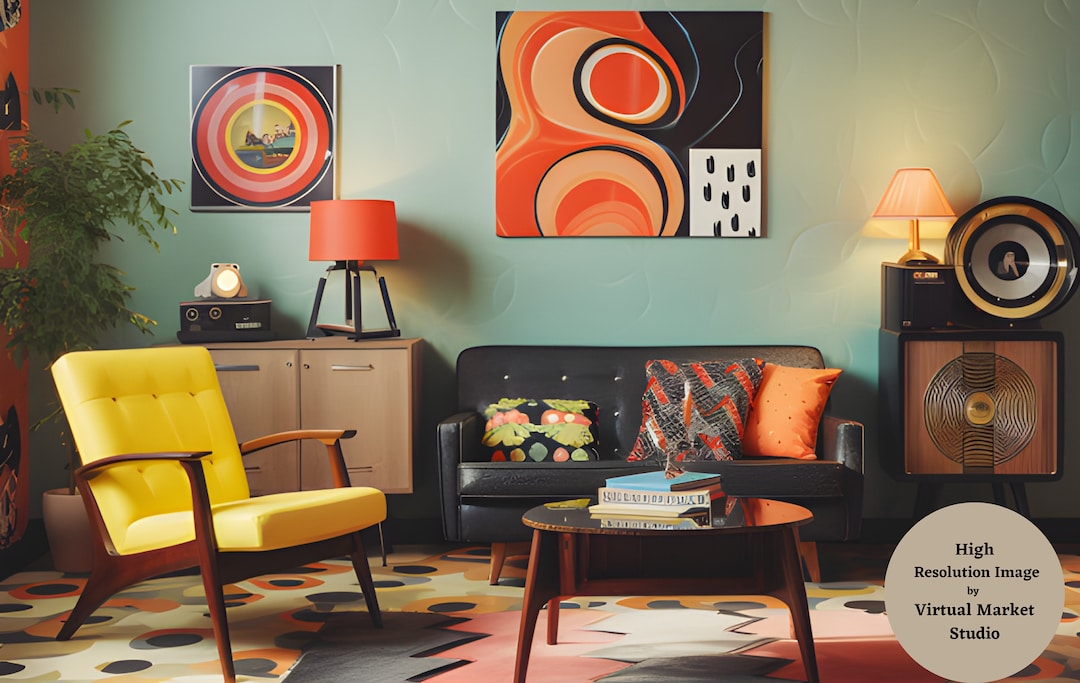 Zoom Virtual Backgrounds | Retro Theme Stylish Living Room Background ...