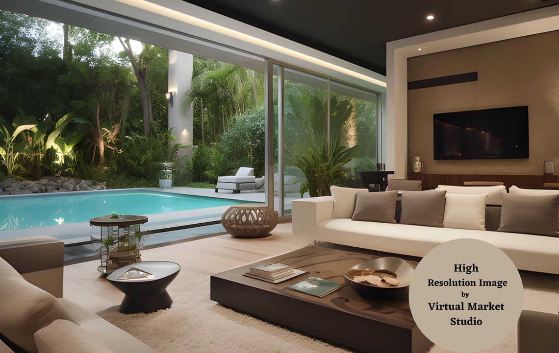 Zoom Background | Virtual Background | Living Room With Pool View ...