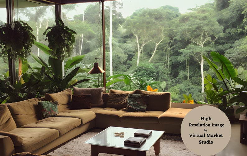 Zoom Background Living Room With Forest View Backdrop - Etsy