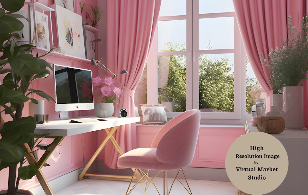 Zoom Virtual Backgrounds | Pink Girly Theme Office Background | Office ...