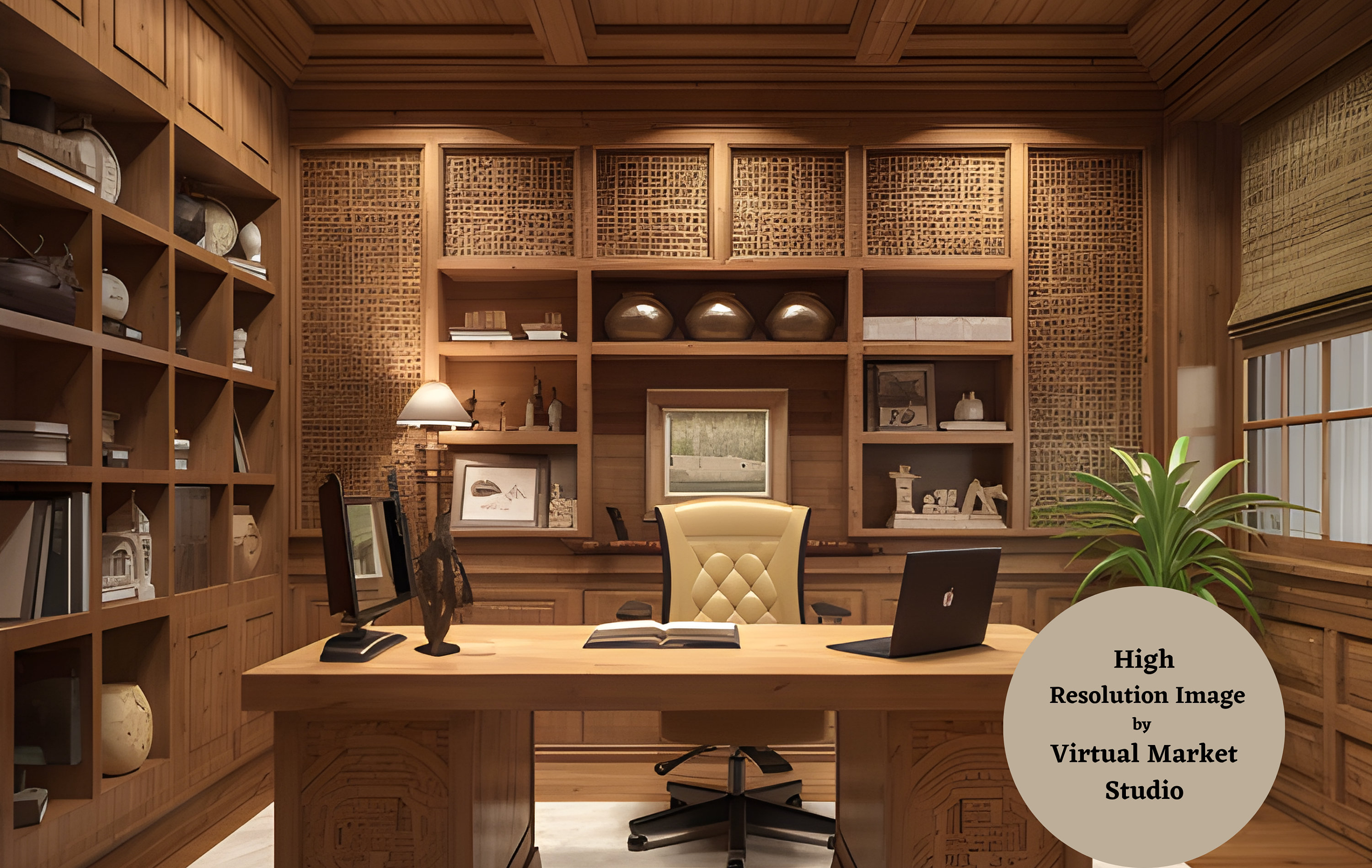 Zoom Virtual Backgrounds | Modern Bamboo Wood Office Background ...