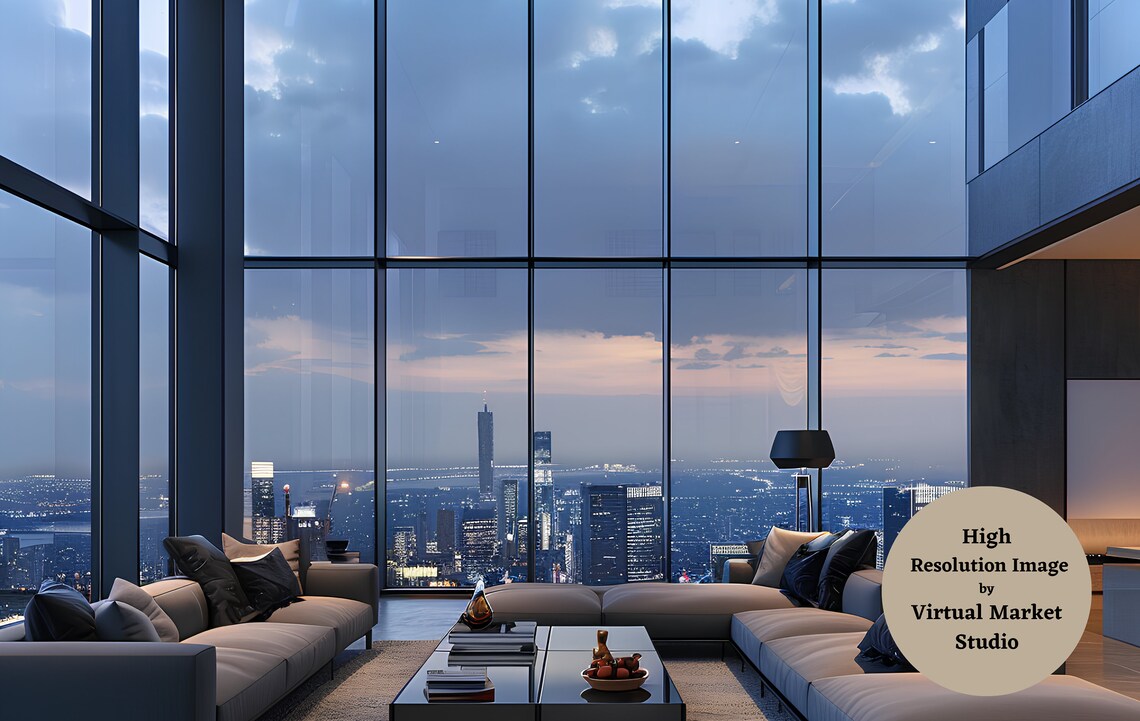 Zoom Background Luxury Living Room With Skyscraper City View| Elevate ...