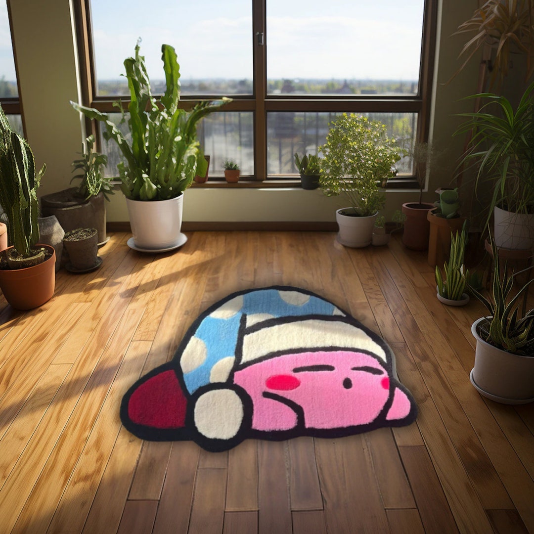 Sleepy Cute Kirby Rug Pink Custom Rug Handmade Cartoon Rug - Etsy