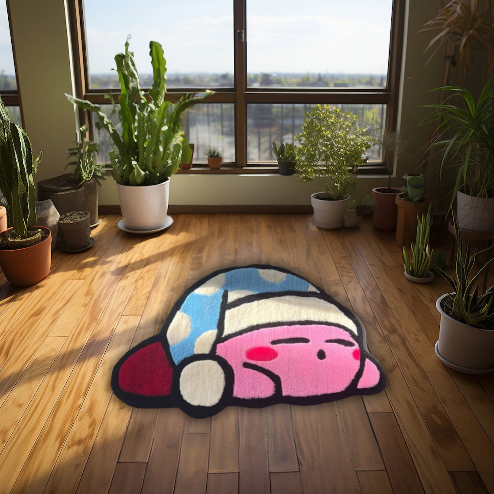 Sleepy Cute Kirby Rug Pink Custom Rug Handmade Cartoon Rug - Etsy