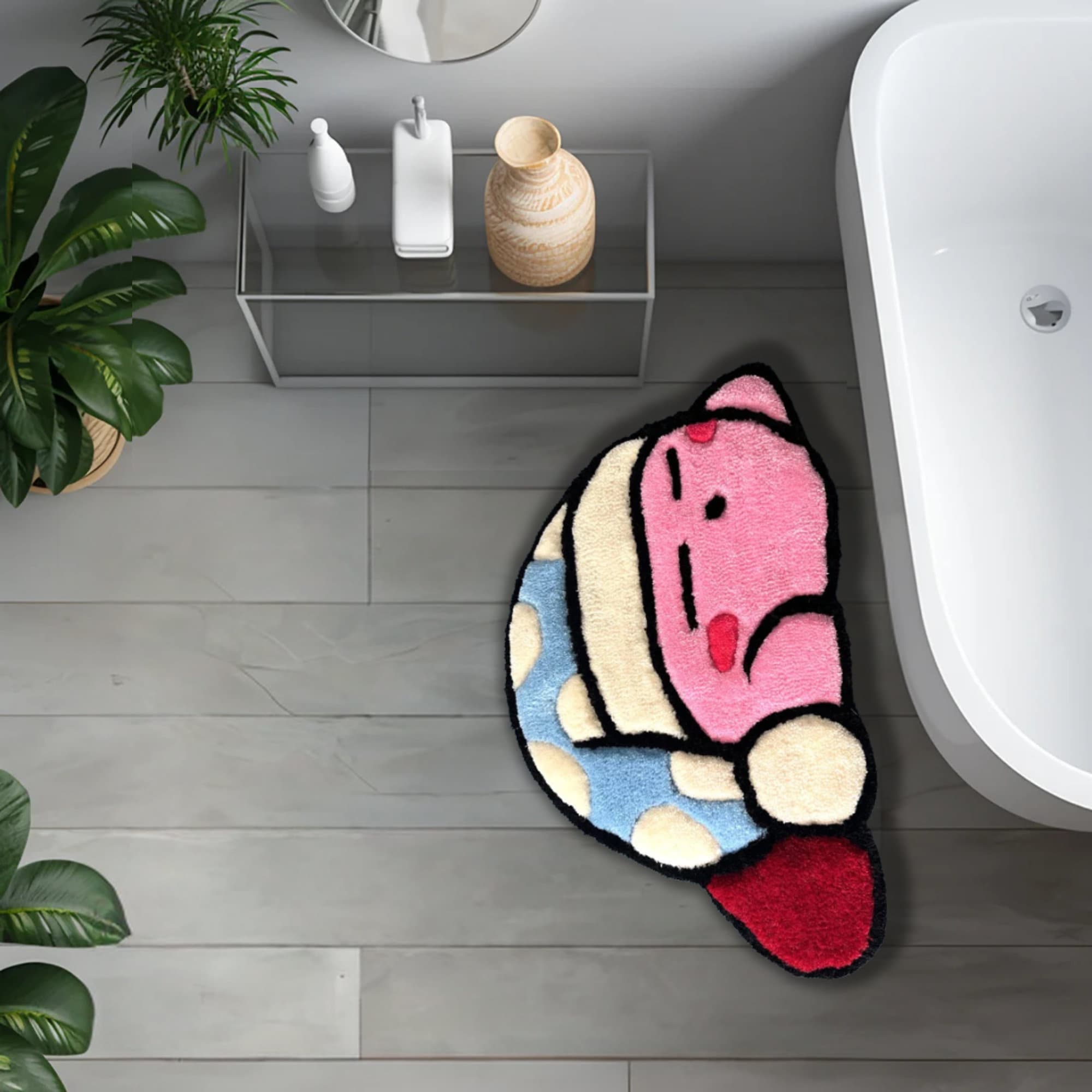 Sleepy Cute Kirby Rug Pink Custom Rug Handmade Cartoon Rug - Etsy