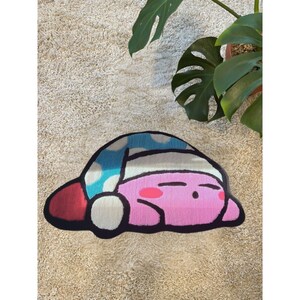 Sleepy Kirby Cute Rug - Pink Custom Rug - Handmade Cartoon Rug - Etsy