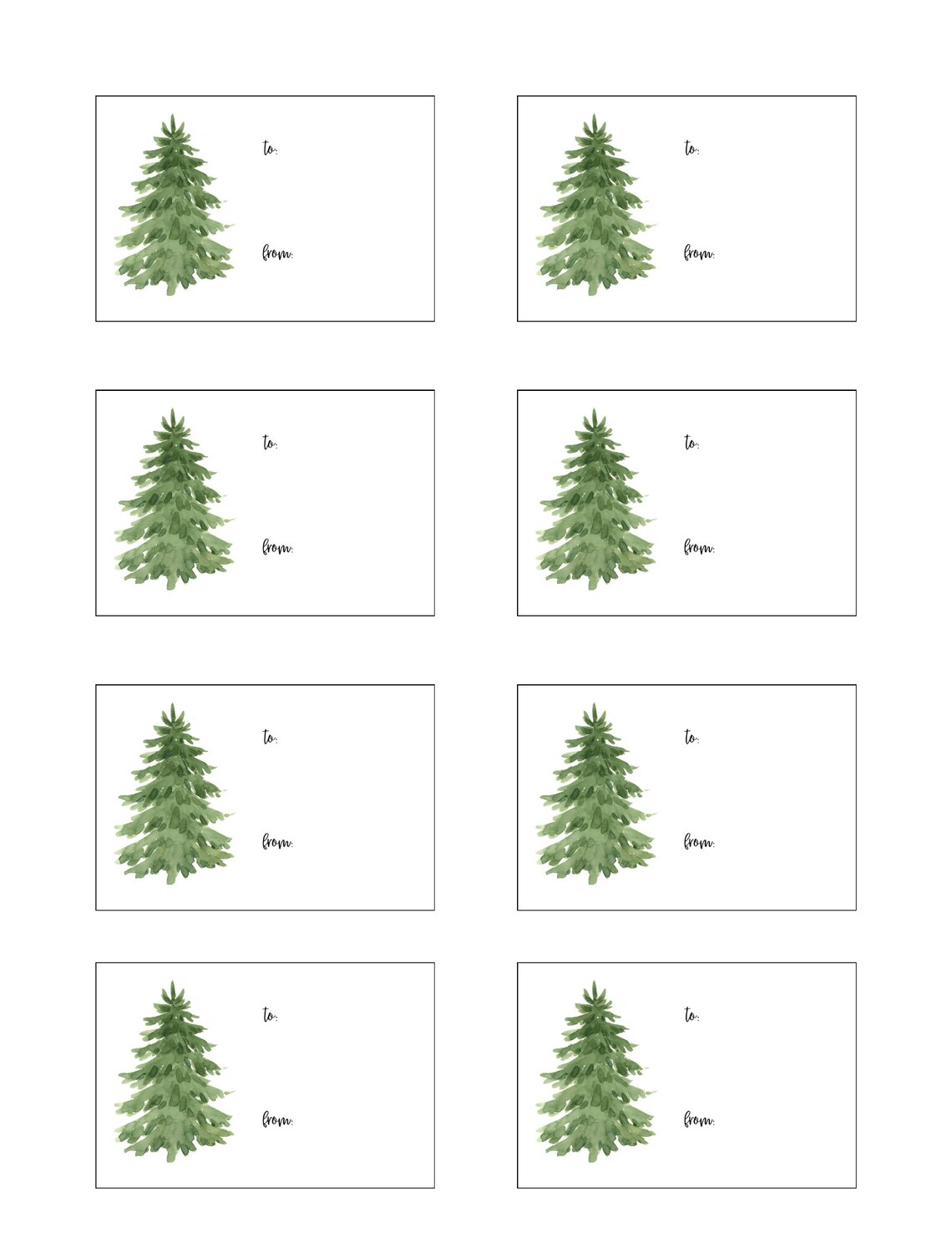 Printable Christmas Gift Tags Template / Watercolor Holiday Tree Gift ...
