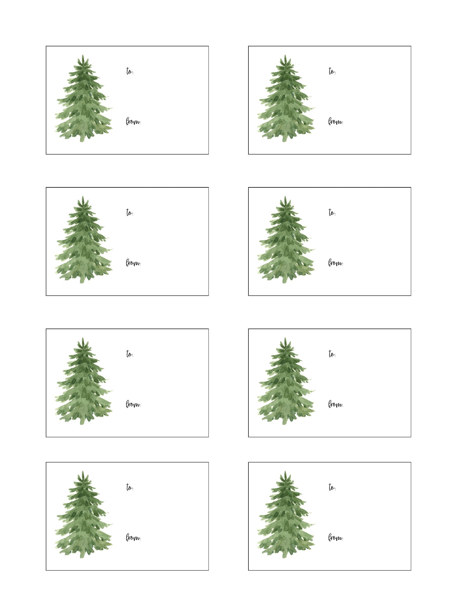 Printable Christmas Gift Tags Template / Watercolor Holiday Tree Gift ...