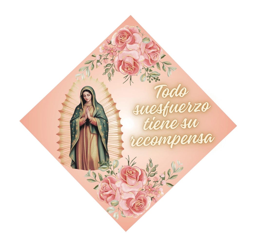 Virgin Mary Floral Printed Graduation Cap Topper, Virgencita Grad Cap ...
