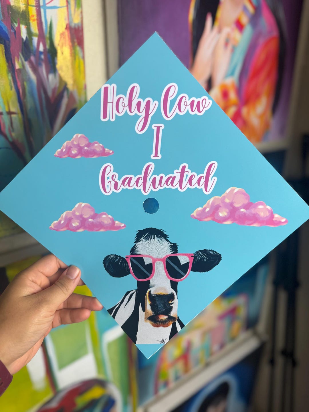 Cow Printed Graduation Cap Topper, Cute Cow Grad Cap Topper, Digital ...