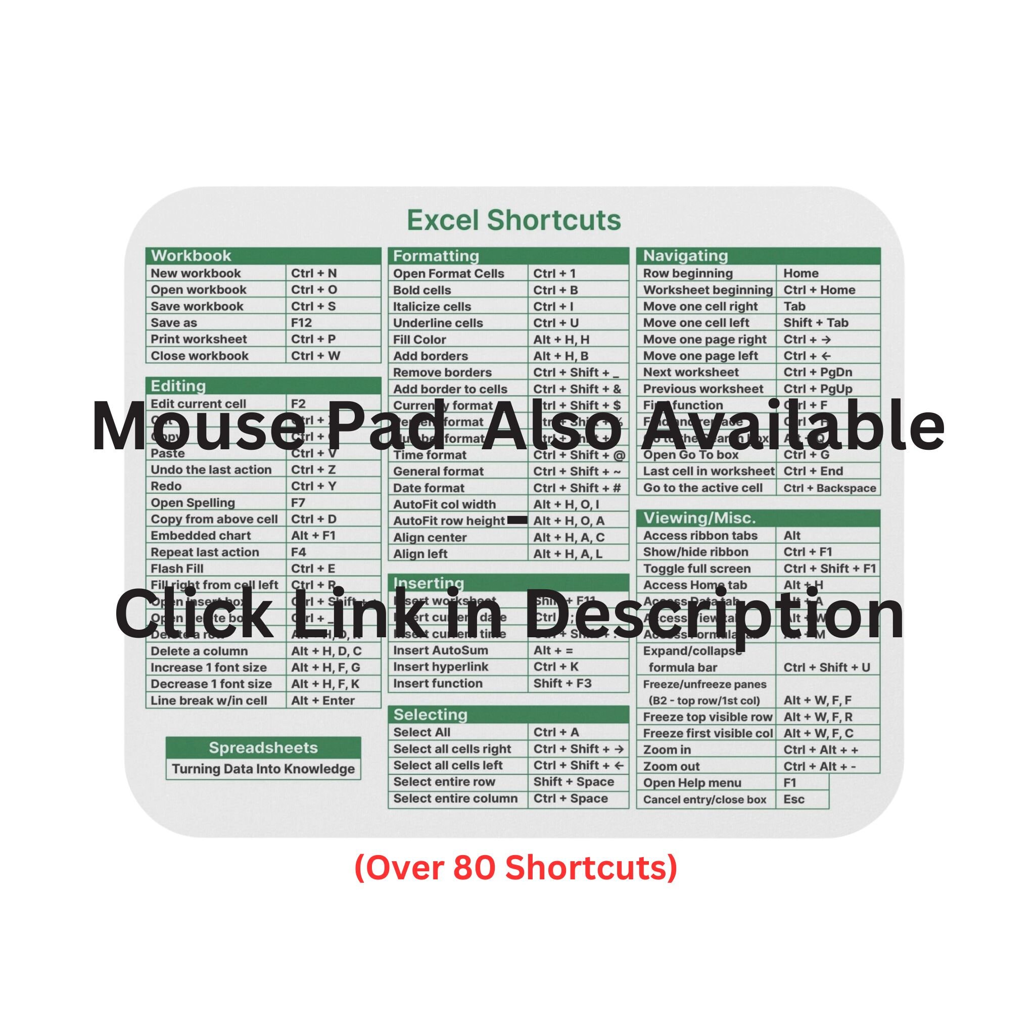 Excel Shortcuts Sticker, Laptop Sticker PC, Keyboard Shortcuts ...