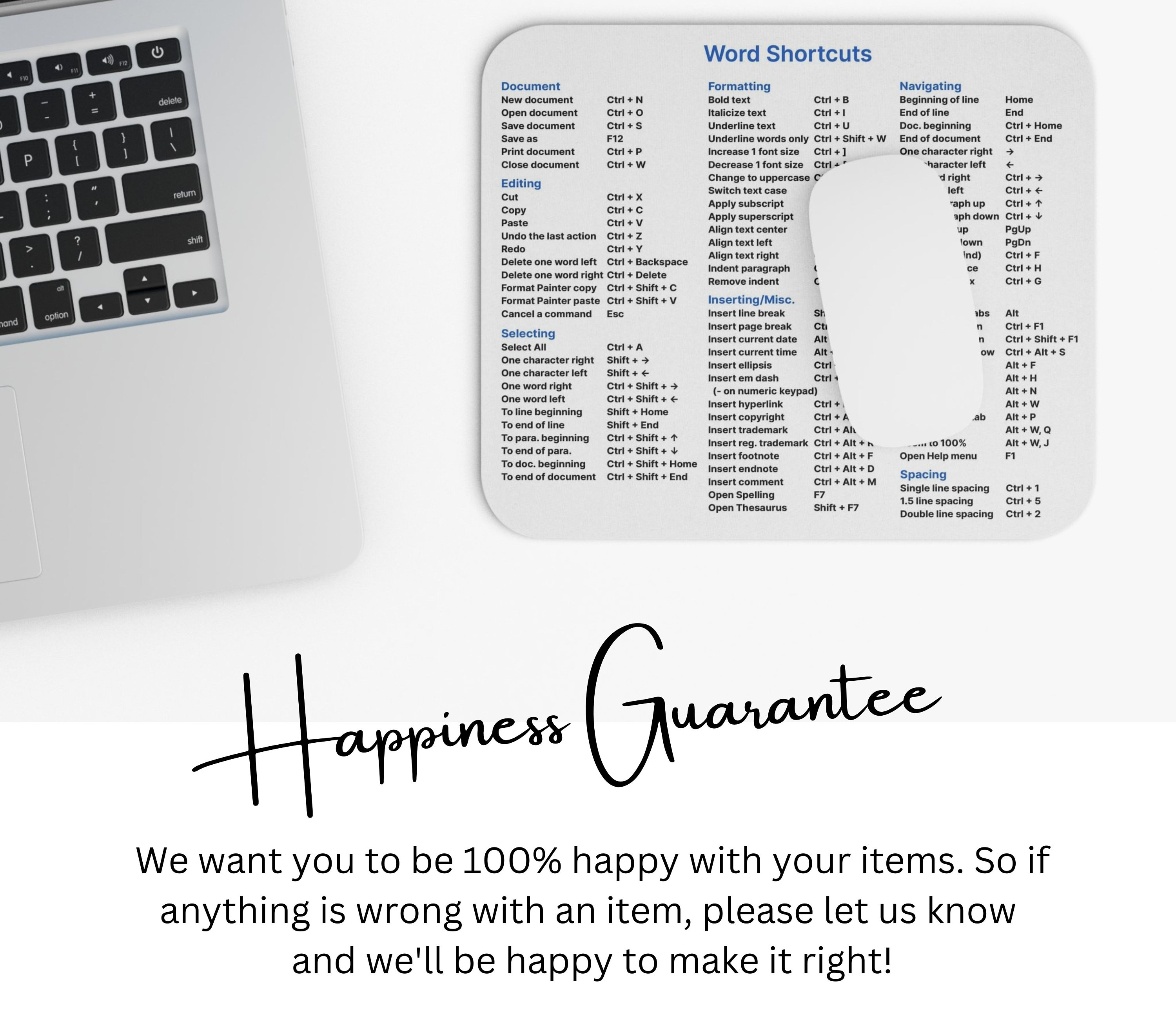 Word Shortcuts Mouse Pad Blue, Keyboard Shortcuts, Office Coworker Gift ...