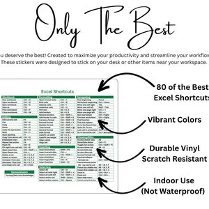 Excel Shortcuts Sticker, Keyboard Shortcuts, Spreadsheet Productivity ...