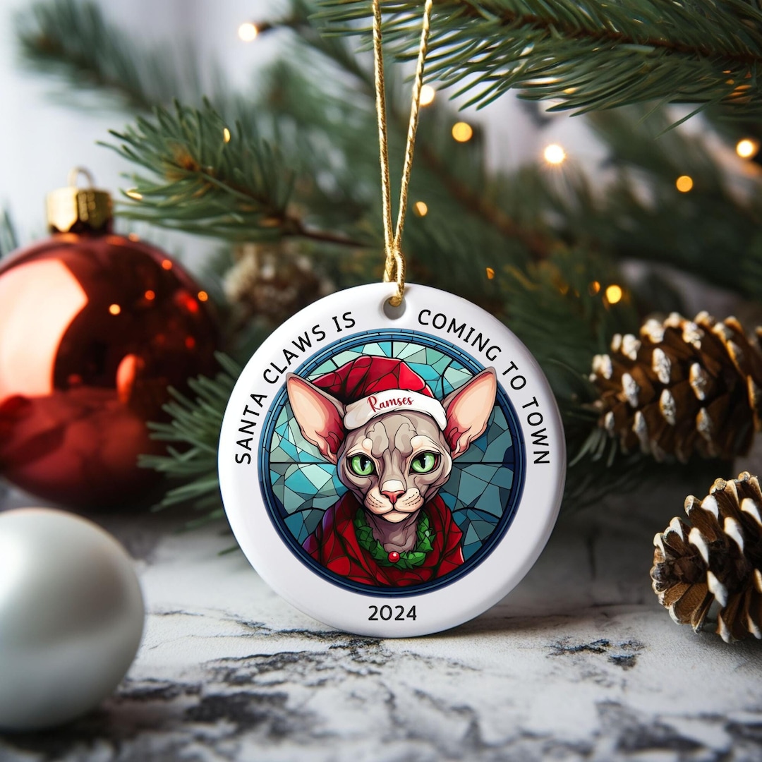 Sphynx Cat Christmas Ornament, Personalized Meowy Christmas, Custom Cat ...