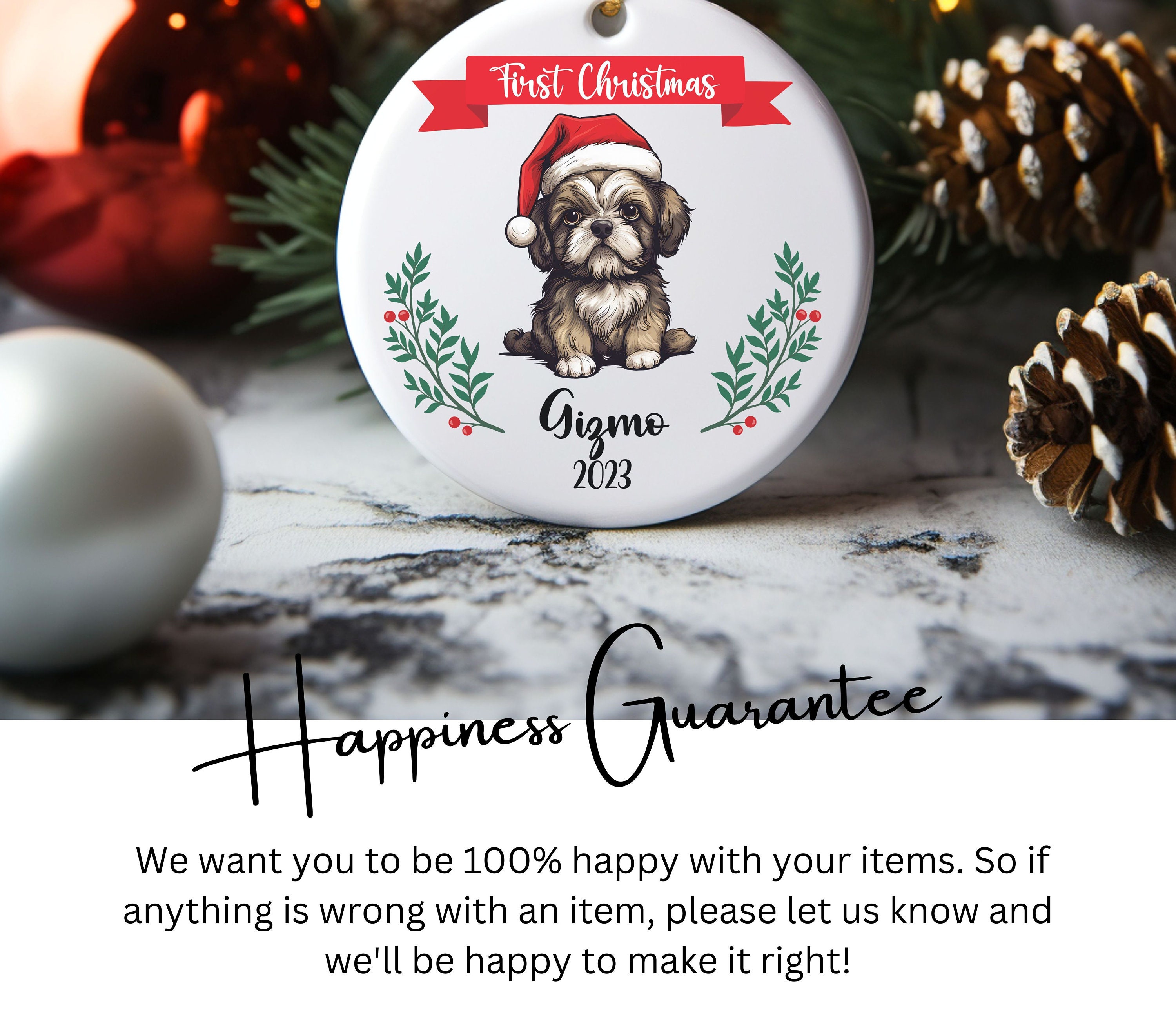 Personalized Shih Tzu Ornament, Custom Dog First Christmas, Pet ...