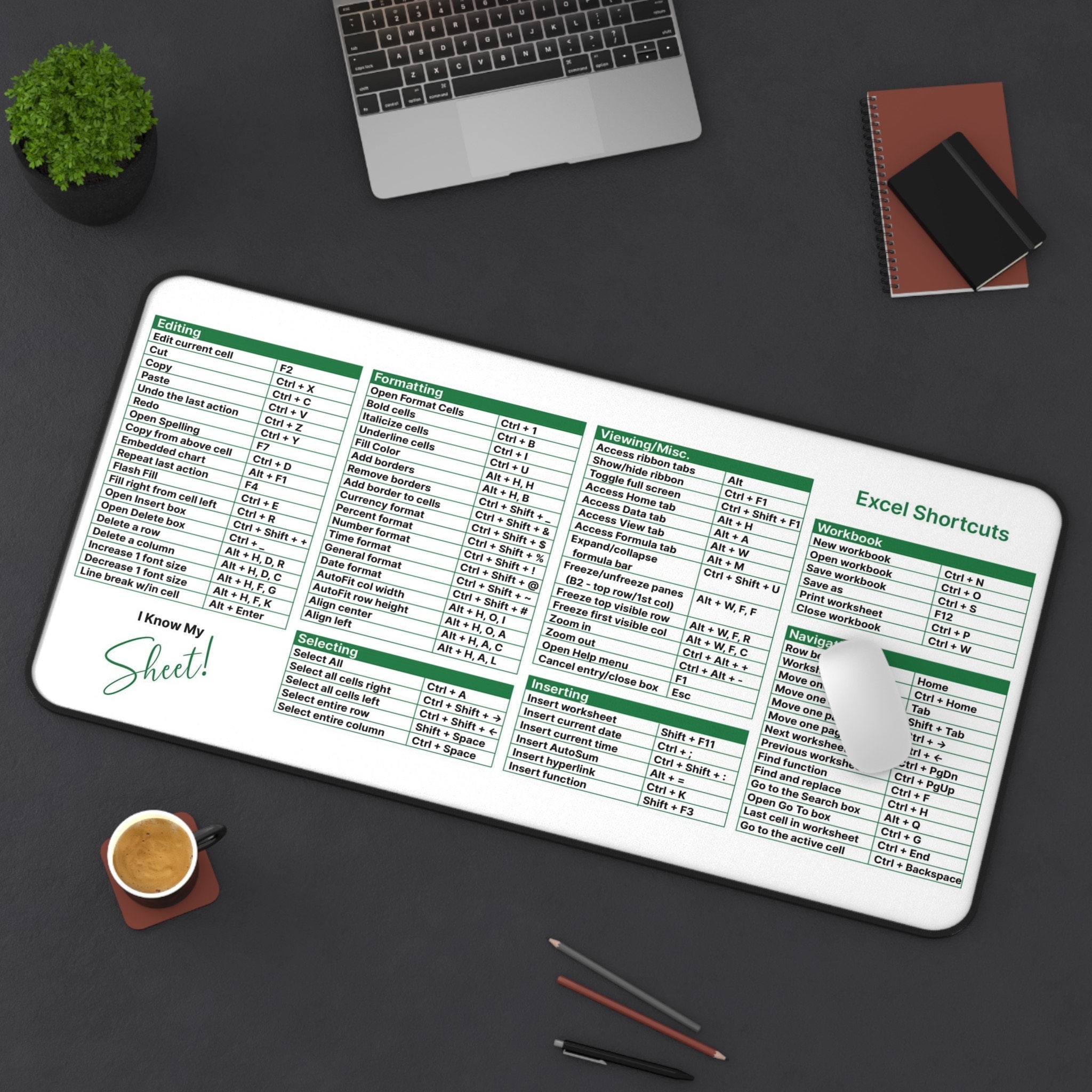 Excel Shortcuts Desk Mats, Keyboard Shortcuts, Excel Cheat Sheet ...
