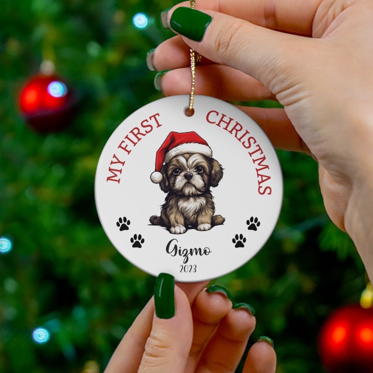 Personalized Shih Tzu Ornament, Custom Dog First Christmas, Pet ...