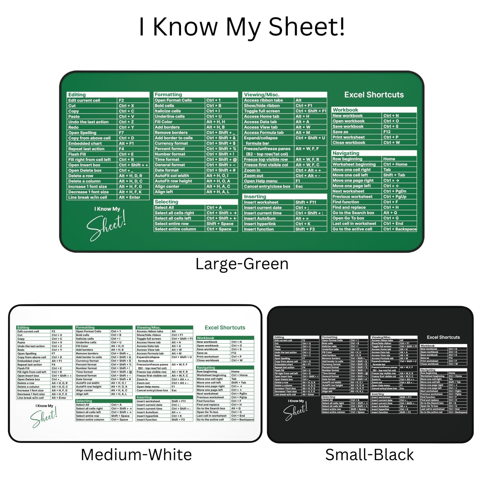 Excel Shortcuts Desk Mats, Keyboard Shortcuts, Excel Cheat Sheet ...