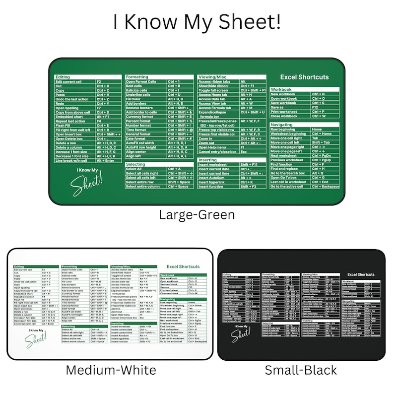 Excel Shortcuts Desk Mats, Keyboard Shortcuts, Excel Cheat Sheet ...